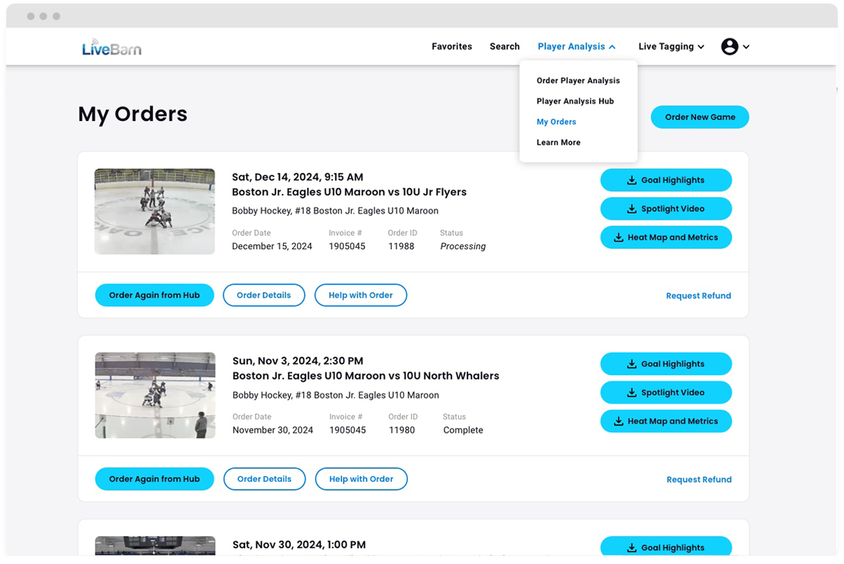 How To Order Player Analysis from VOD | LiveBarn