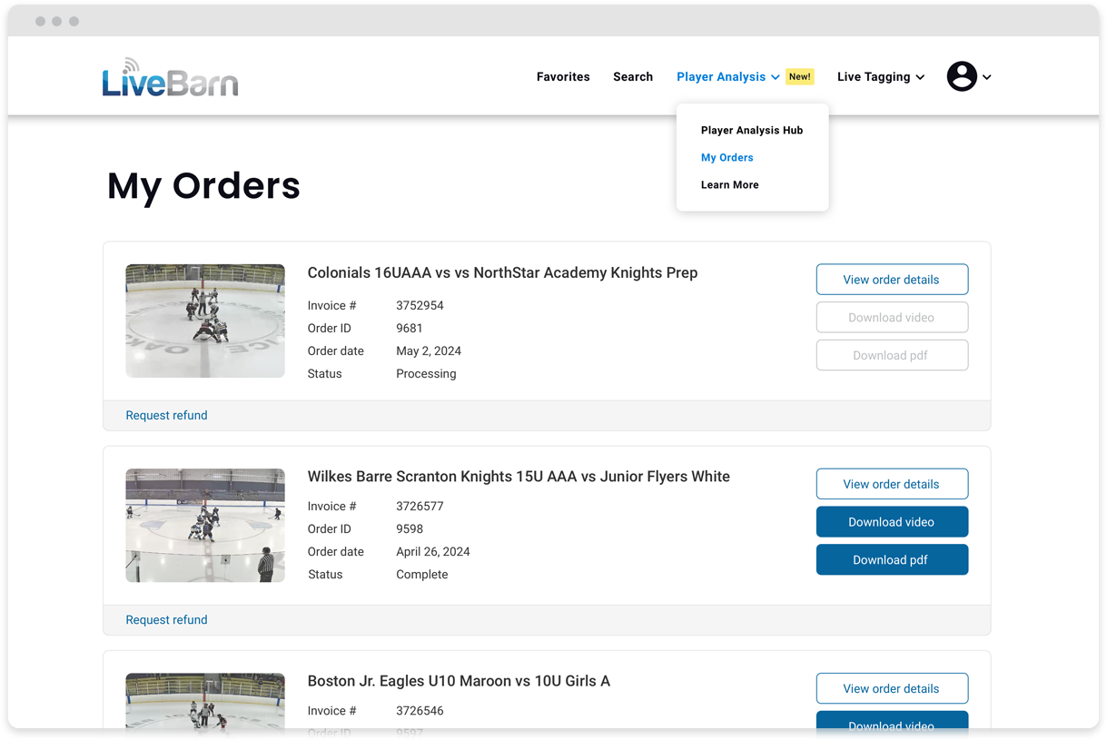 How To Order Player Analysis from VOD | LiveBarn