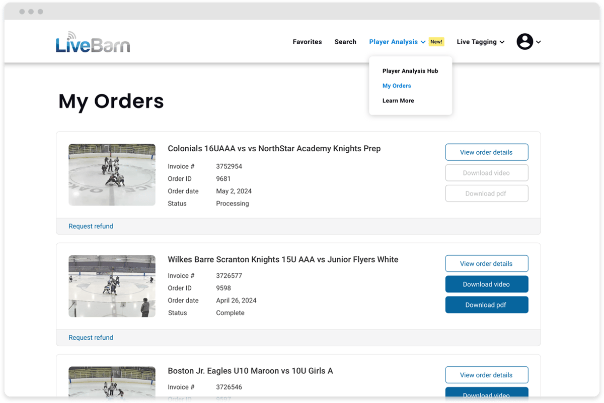 How To Order Player Analysis from VOD | LiveBarn